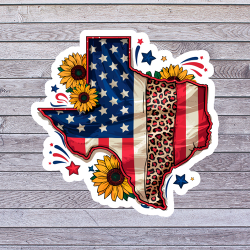 Texas sticker vinyl decal texas shape american flag leopard print ...