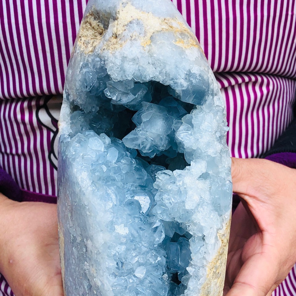 10.75LB Natural Blue Celestite Crystal Geode Cave Mineral Specimen ...