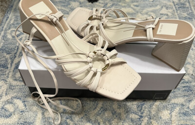 NIB Dolce Vita Kash Ivory White Tie Up Nubuck Leather Sandals Heels 9.5 ...