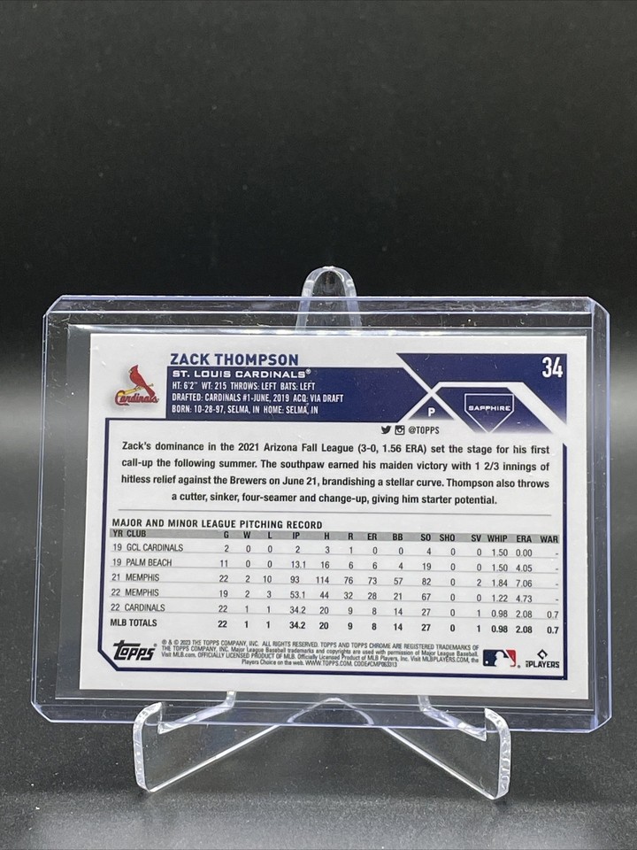 2023 Topps Chrome Sapphire Rookie #34 Cardinals - Zack Thompson | eBay
