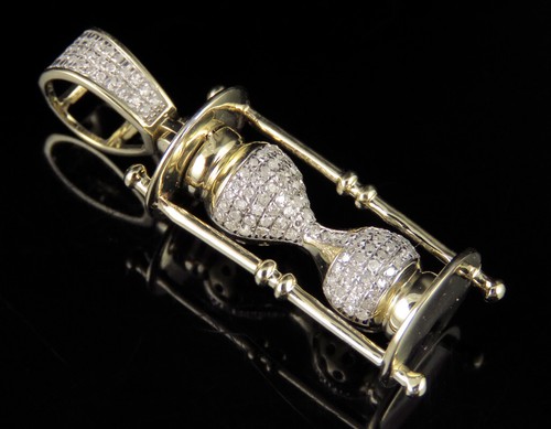 Men's 10K Yellow Gold Real Diamond Hourglass Time Pendant Charm 7/25 CT ...