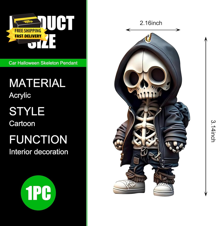 1-Pack Car Skeleton Pendant, Acrylic Halloween Horror Atmosphere Statue ...