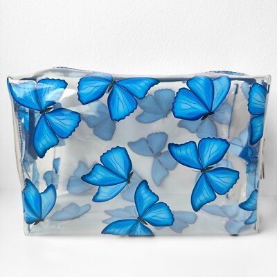 Ulta Cosmetic Makeup Bag Clear Blue Butterfly Travel Plastic Case 8x3x5 ...