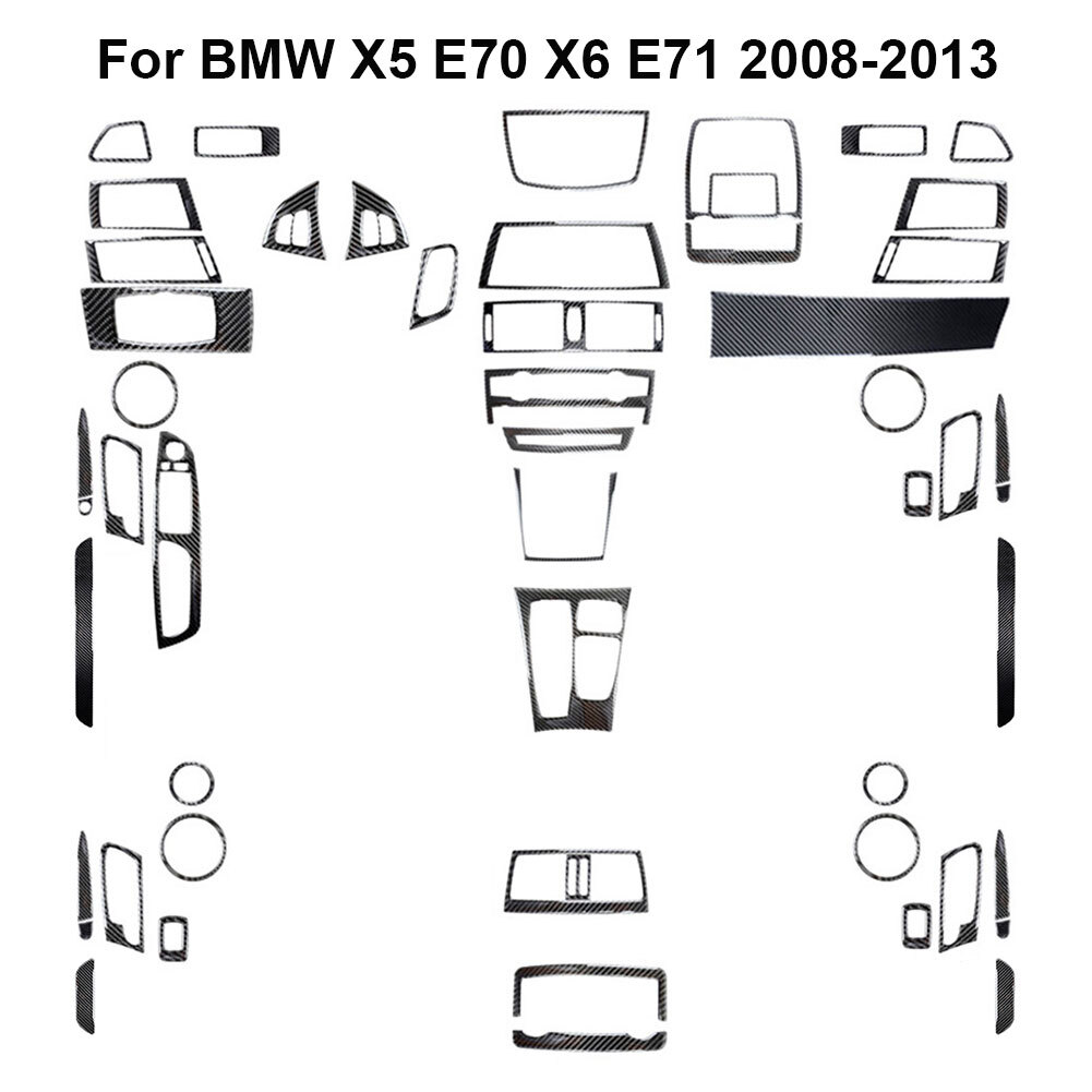 52Pcs Carbon Fiber Full Interior Kit Cover Trim For BMW X5 E70 X6 E71 ...