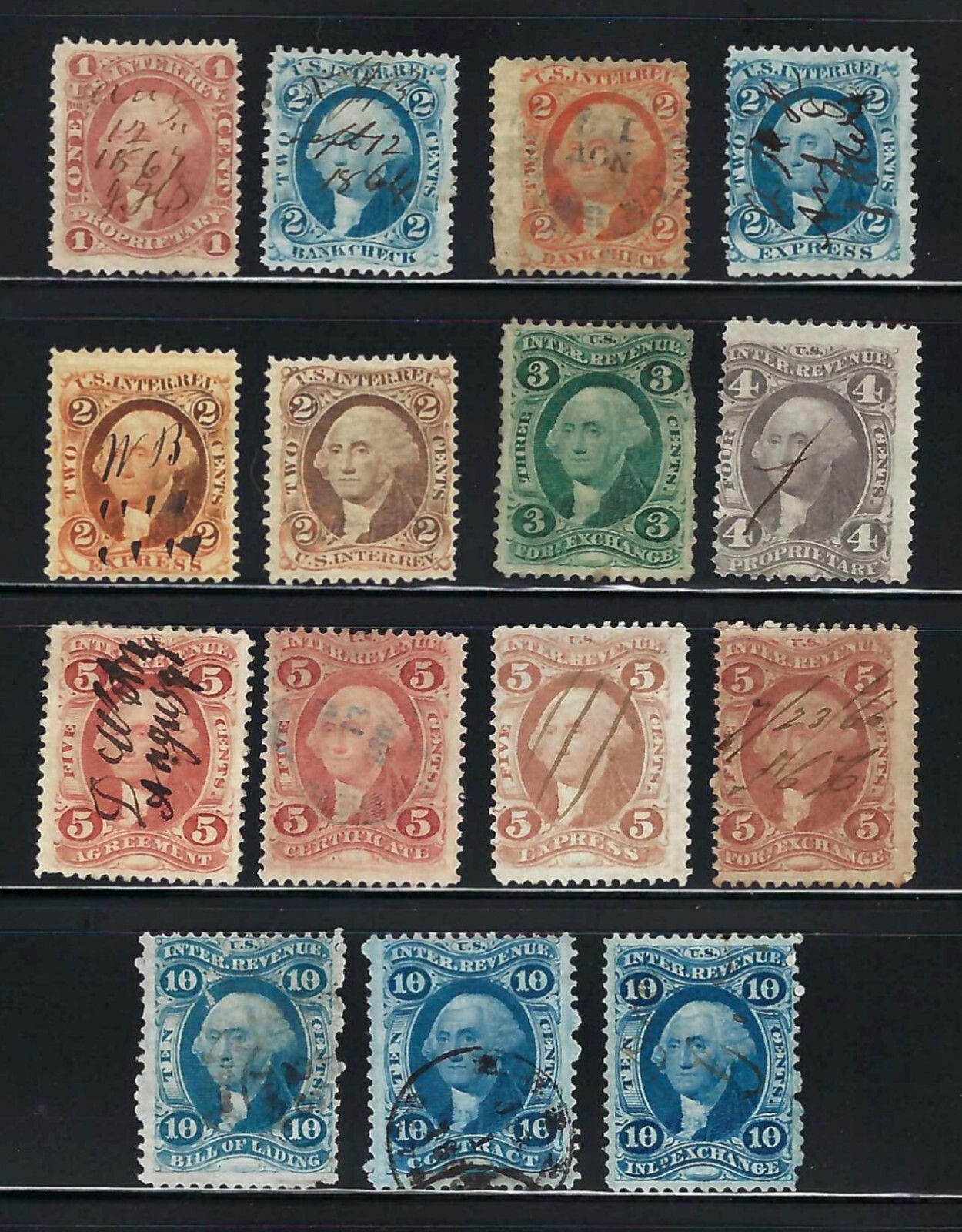 1862-1871 USA 15 Internal Revenue Stamps, F/VF, Used, Hinged. | eBay