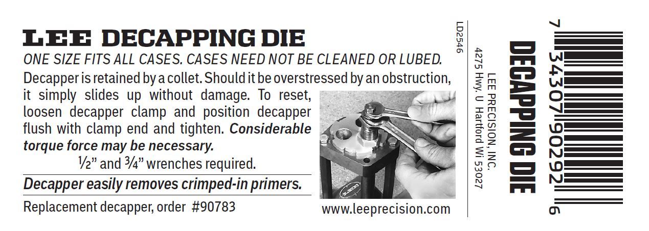 Lee 90292 Universal Depriming and Decapping Die for sale online | eBay