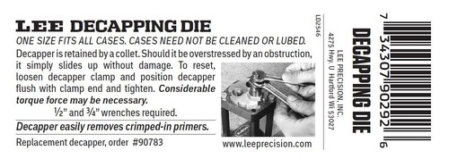 Lee 90292 Universal Depriming and Decapping Die for sale online | eBay