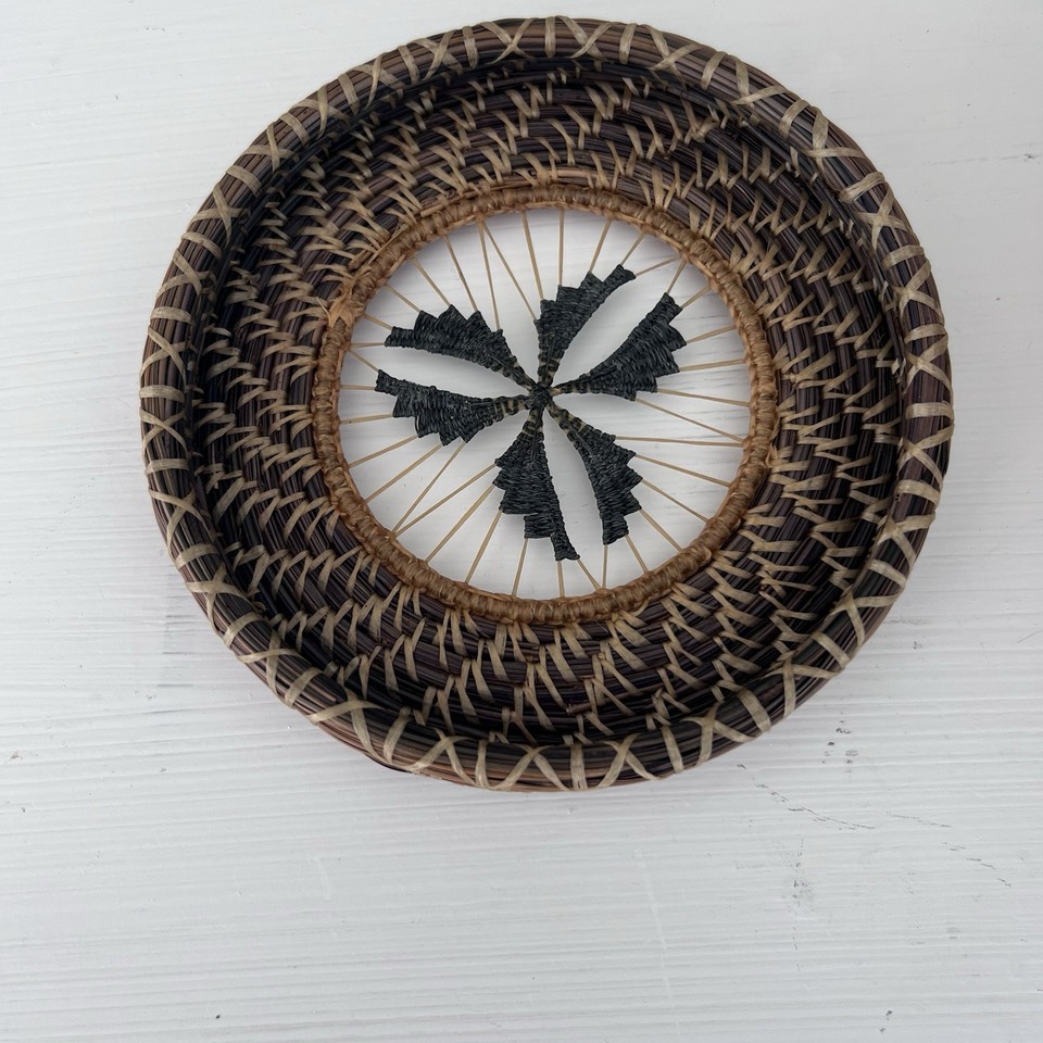 Hand Made Coiled Pine Needle Raffia With Lid Handwoven Vintage Boho | eBay