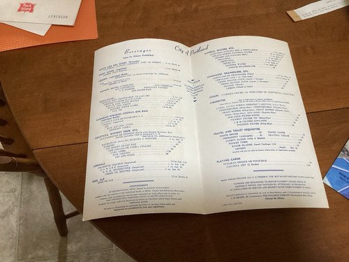 Union Pacific Railroad Pullman Menu CITY OF PORTLAND Dining Car Related ...