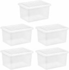 80L Plastic Clear Stackable Large Storage Box with Lid Nestable ...