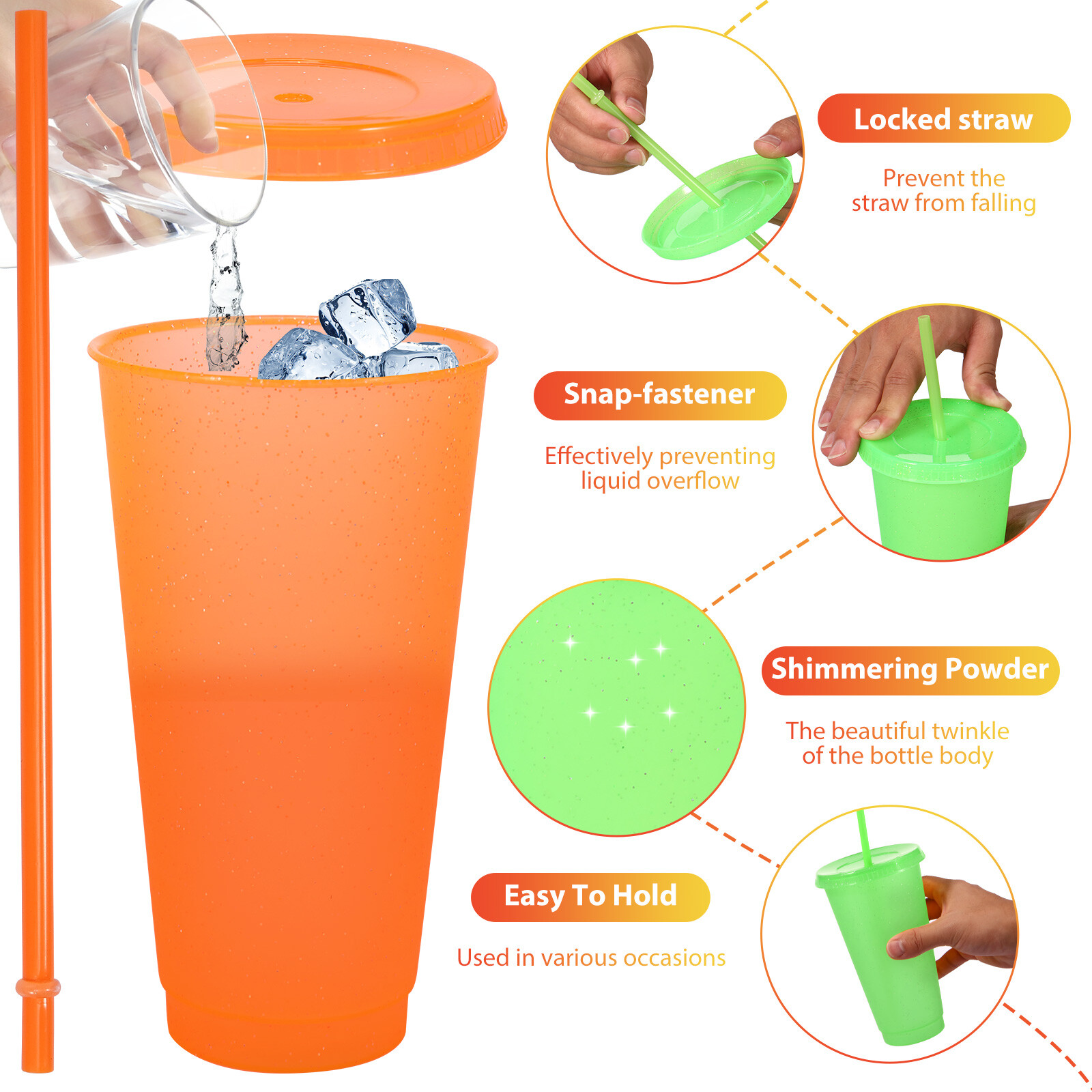 10Pcs Color Changing Plastic Cups with Lids and Straws 710ml Cold Cups ...