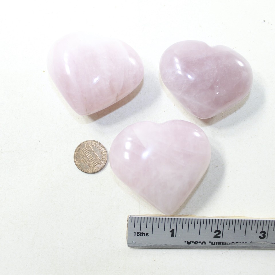 3 Rose Quartz Hearts Combined Weight of 255 Grams #3441 Gemstone Hearts ...