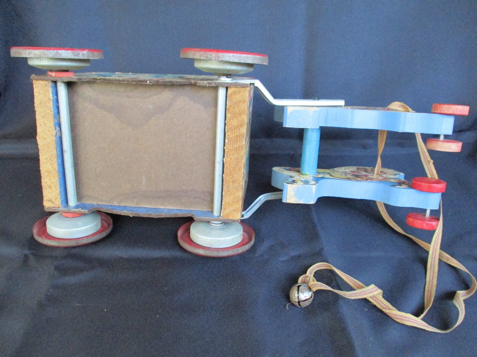 Vintage 1957 Gong Bell Wood Horses & Circus Wagon Pull Toy w/ Metal ...