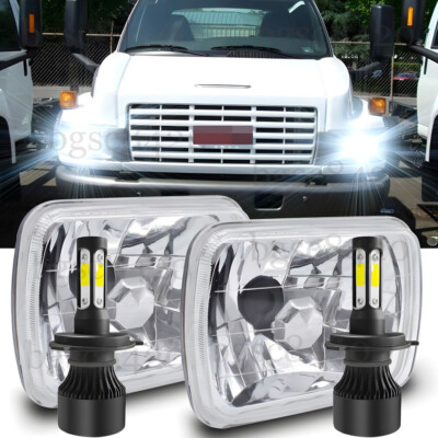 Pair 7x6 5x7'' Led Headlights Hi/Lo Halo for GMC TopKick C6500 C5500 ...
