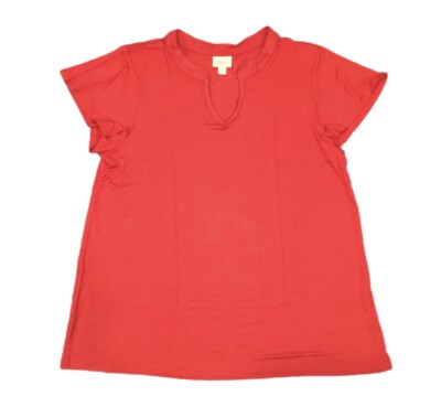 Xl LuLaRoe Layla Mandarin Split Collar Top Solid Red Rayon Stretchy ...