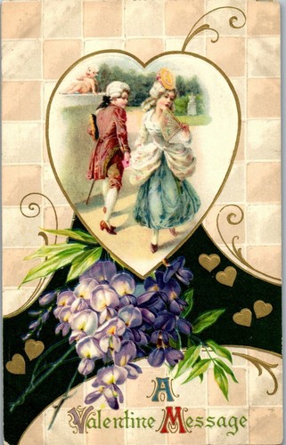 Vintage Valentine Valentine's Love Postcard Winch Back Colonial Couple ...