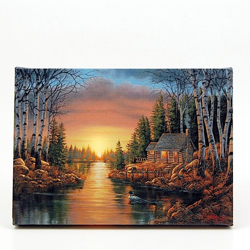 Cabin On River in Woods LED Light Up Lighted Canvas Wall or Tabletop ...