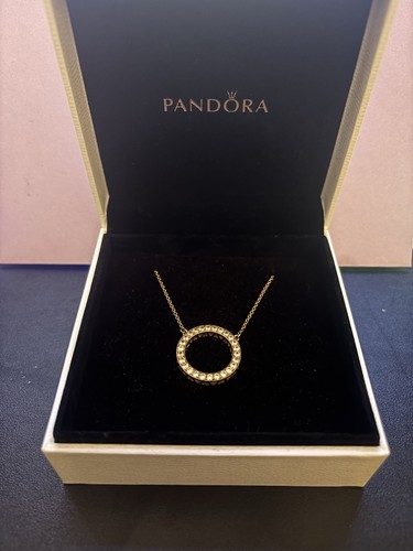 Pandora Logo Pavé Circle Collier Necklace14k gold plating | eBay