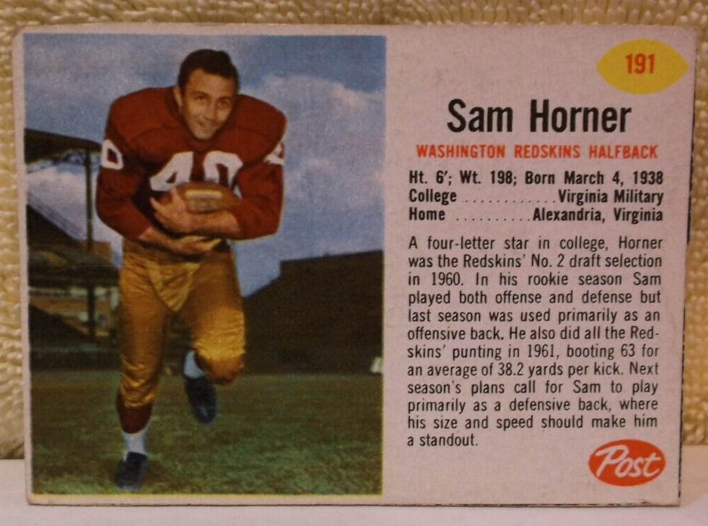1962 Post - #191 Sam Horner (RC) for sale online | eBay