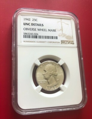 1942 US SILVER WASHINGTON QUARTER NGC UNC DETAILS OBVERSE WHEEL MARK | eBay