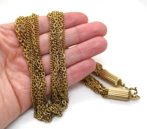 Vintage Gold Tone Multi 10 Strand Chain Texture Oval & Link Necklace 21 ...
