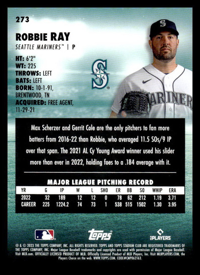 2023 Topps Stadium Club Robbie Ray #273 Red Foil Seattle Mariners | eBay