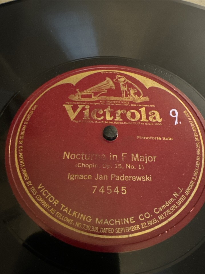 12” Victrola 78 RPM Ignace Jan Paderewski - Chopin Nocturne In F Major ...