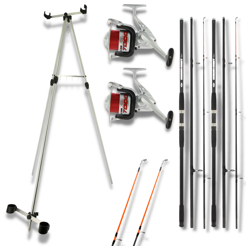 2 x 14ft Sea Fishing Rods 2 Sea 7000 Reel Tripod Beachcaster Sea ...