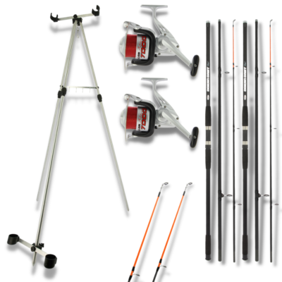 2 x 14ft Sea Fishing Rods 2 Sea 7000 Reel Tripod Beachcaster Sea ...