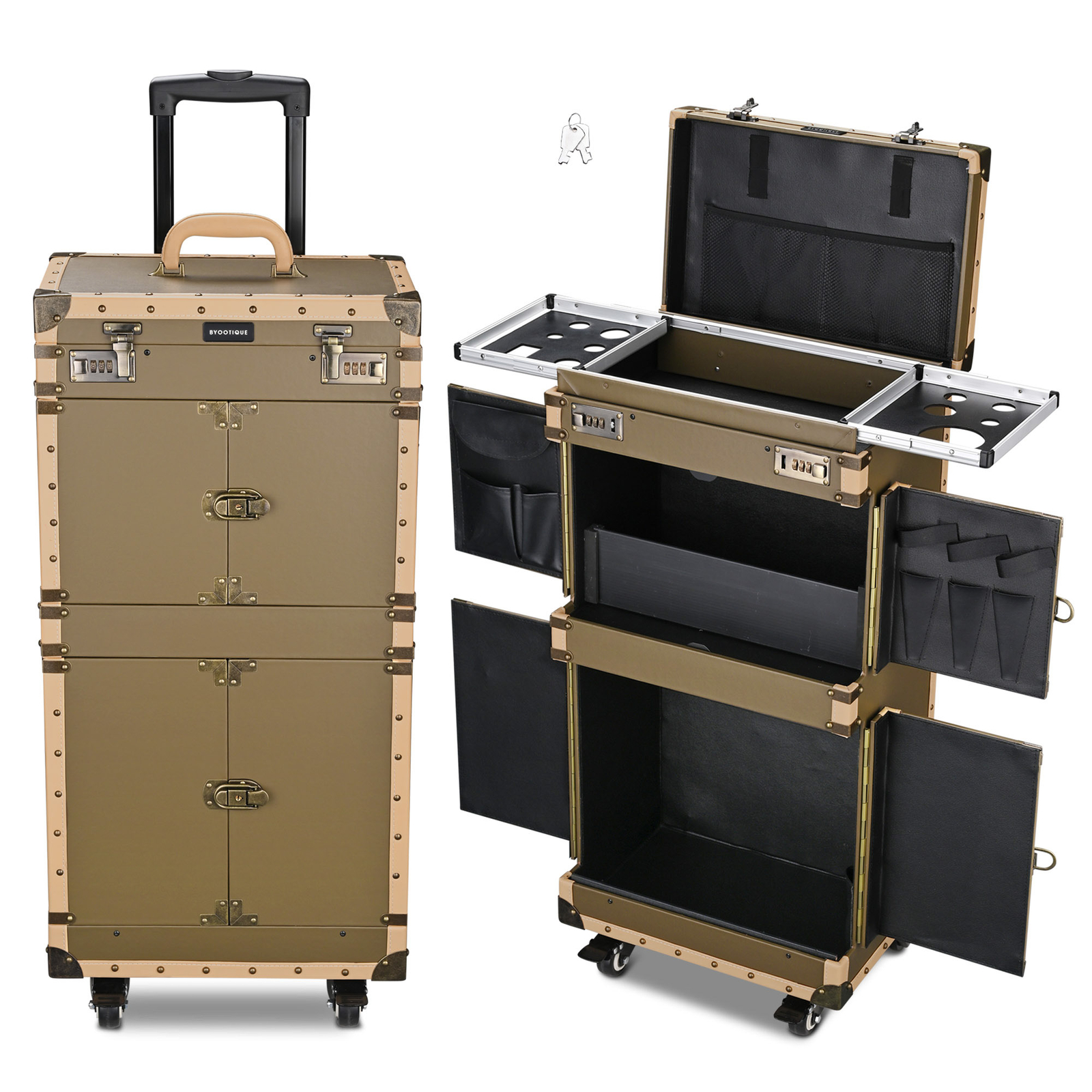 BYOOTIQUE Classic Makeup Train Case Artist Salon Show Storage Rolling ...