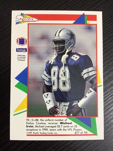 1991 Pacific Flash Cards “Test Issue” #77 Michael Irvin - Dallas ...
