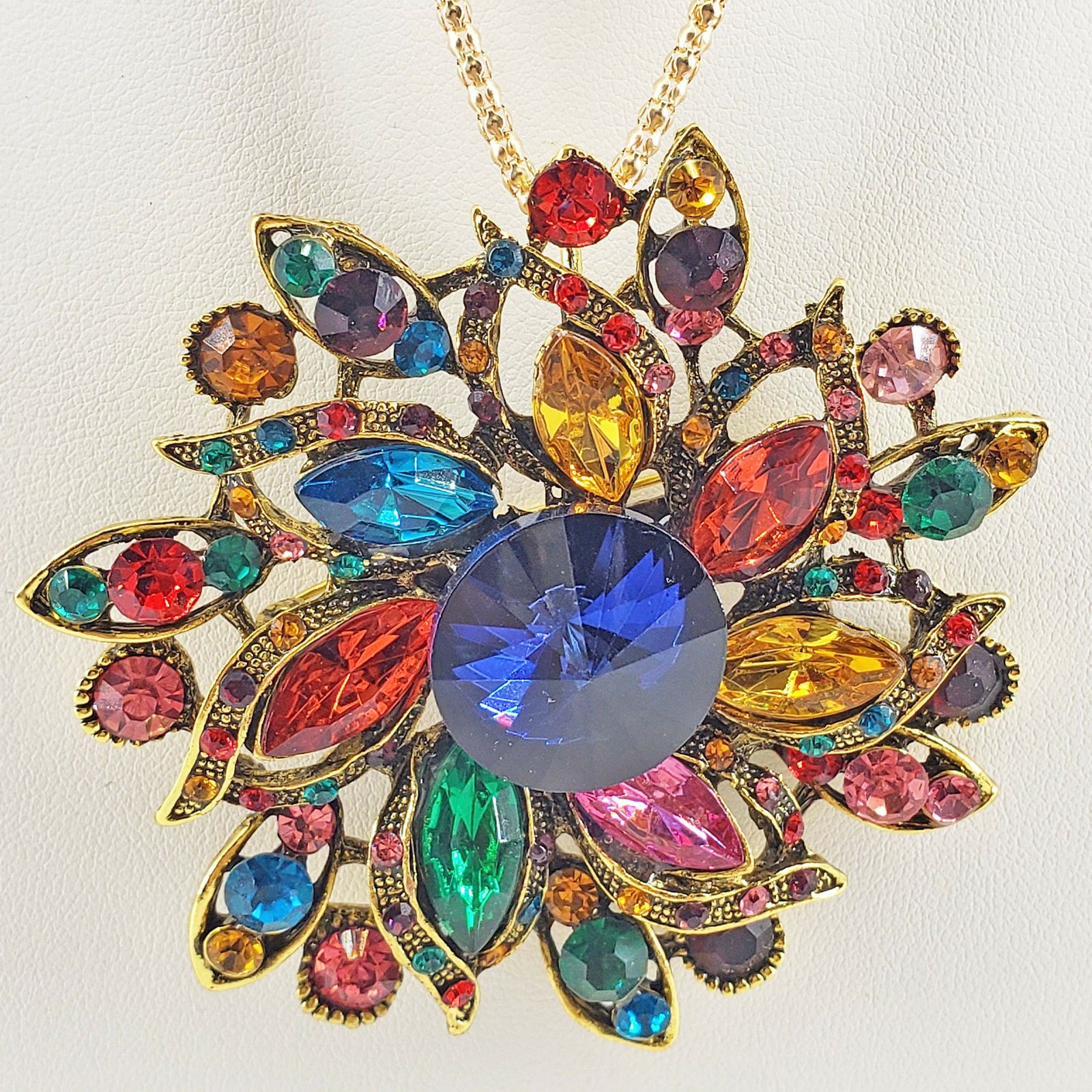 Vintage Style ornate multi color crystal jeweled victorian medallion ...