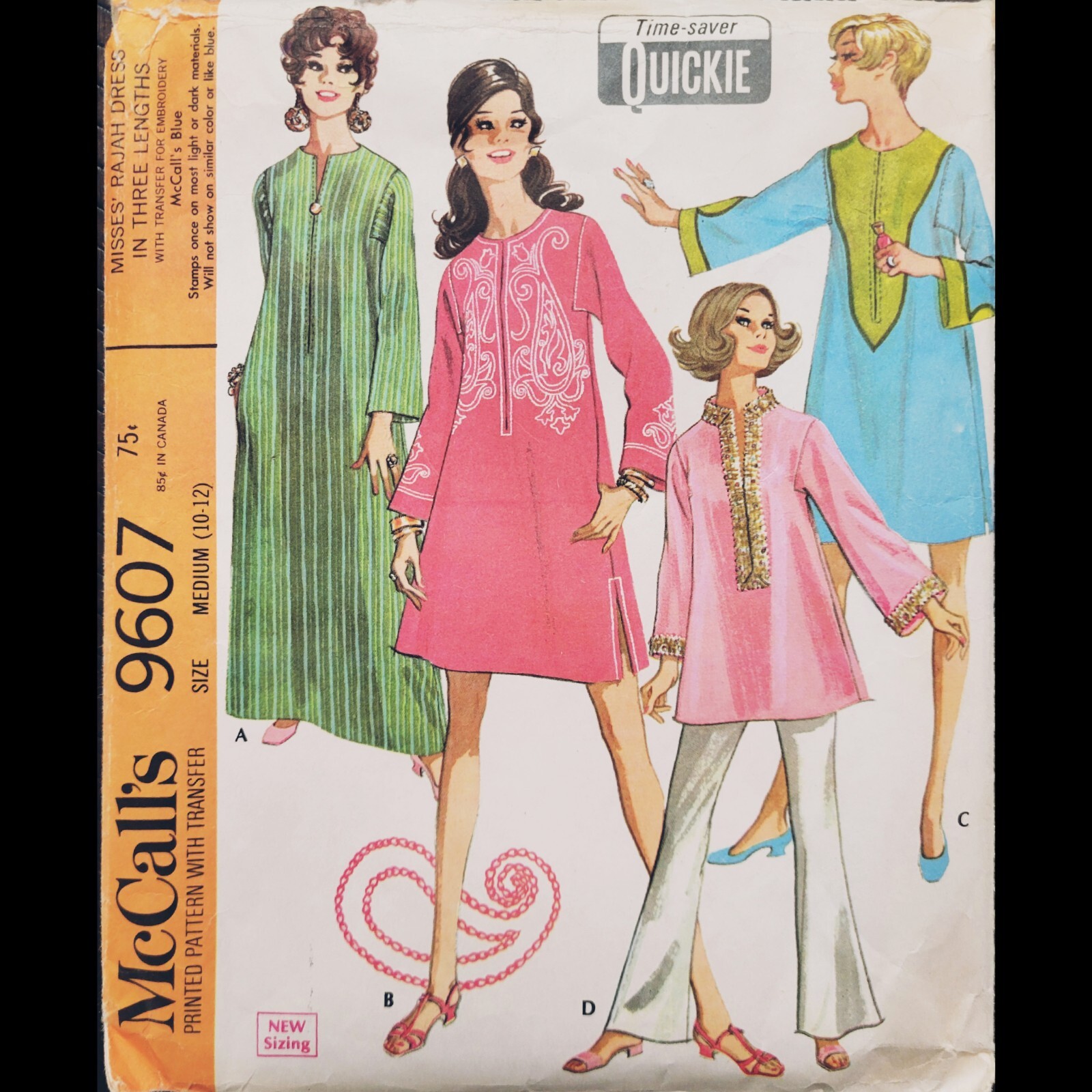 Vintage McCall's Rajah Dress in 3 Lengths Pattern #9607 Size MED CUT ...