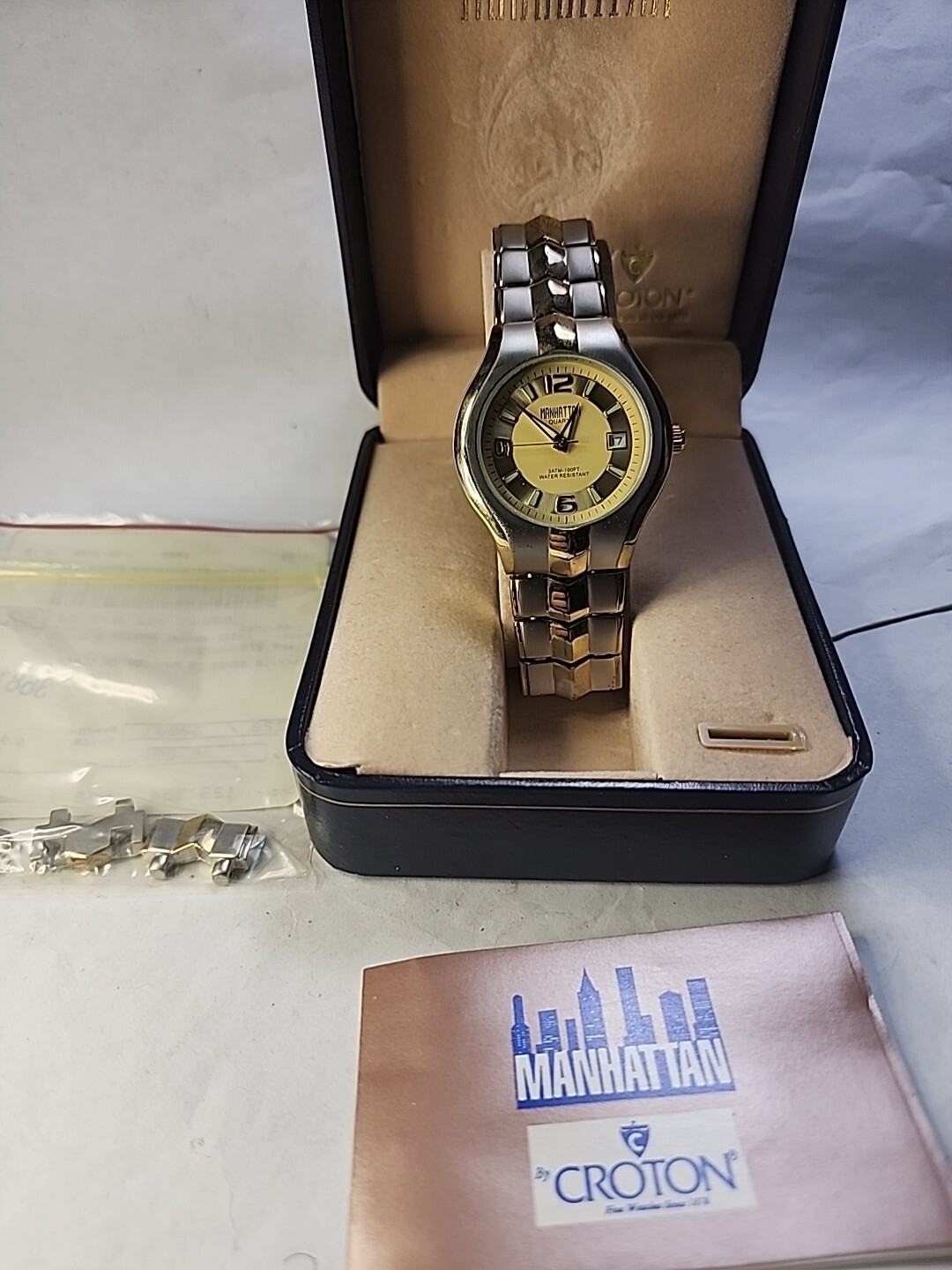 Croton Manhattan Watch Quartz Date Brushed Stainless Steel And Gold New ...