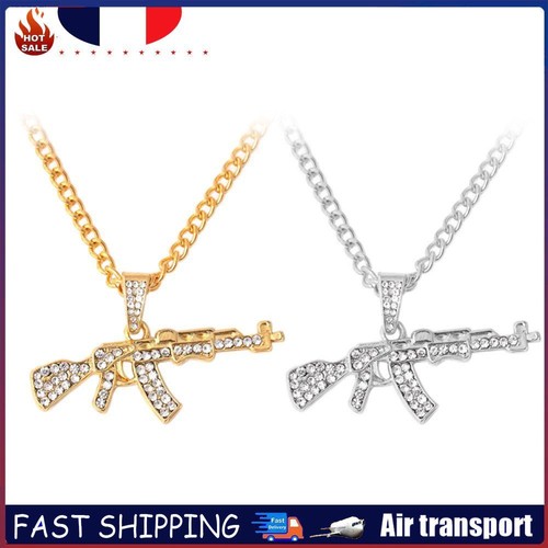 Hip Hop Punk Unisex Women Men Rhinestone Gun Chain Necklace Casual ...