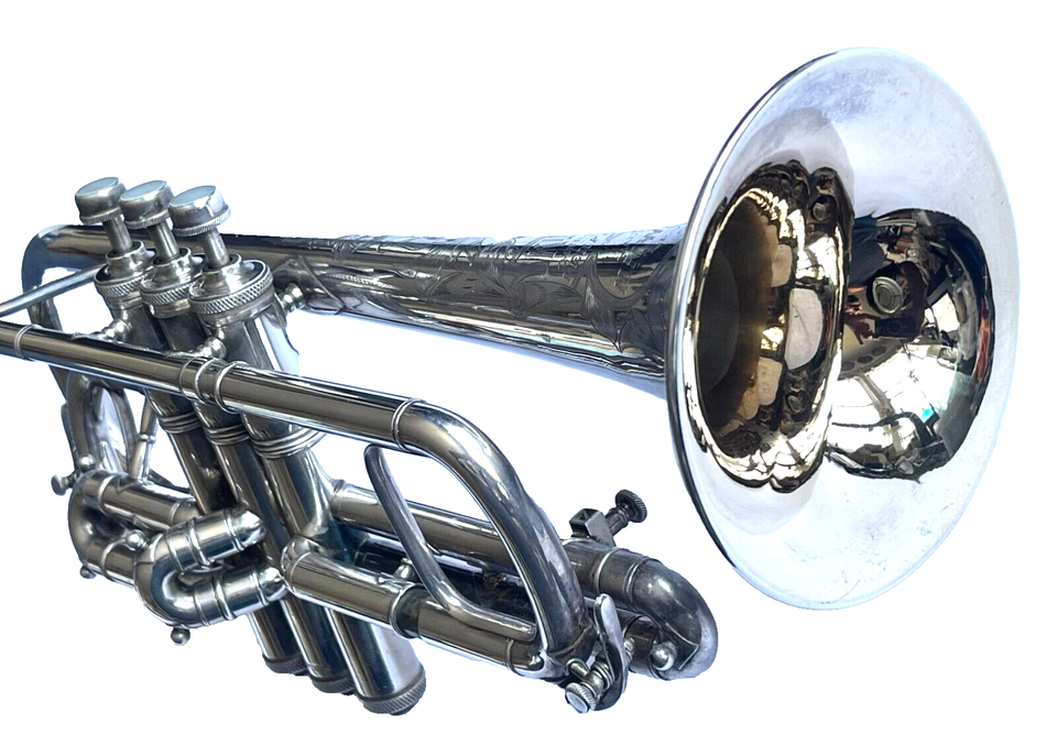 STUNNING ANTIQUE 1915 H.N. WHITE KING SILVER CORNET TRUMPET IN CASE ...