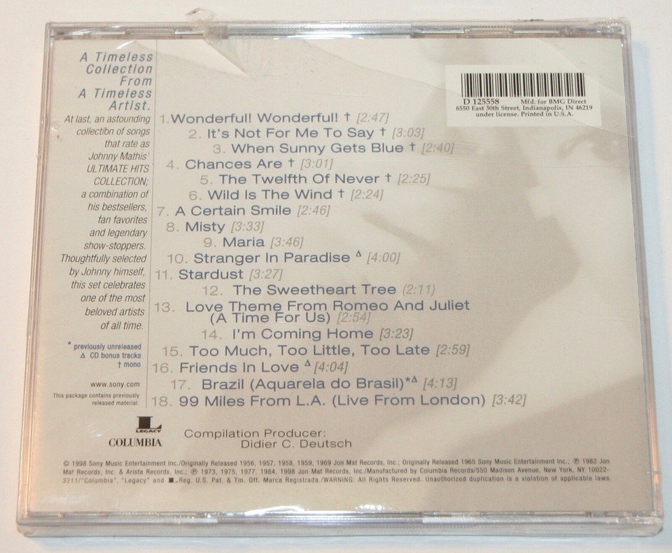 Johnny Mathis The Ultimate Hits Collection AudioCD 1998 Sony, BMG ...