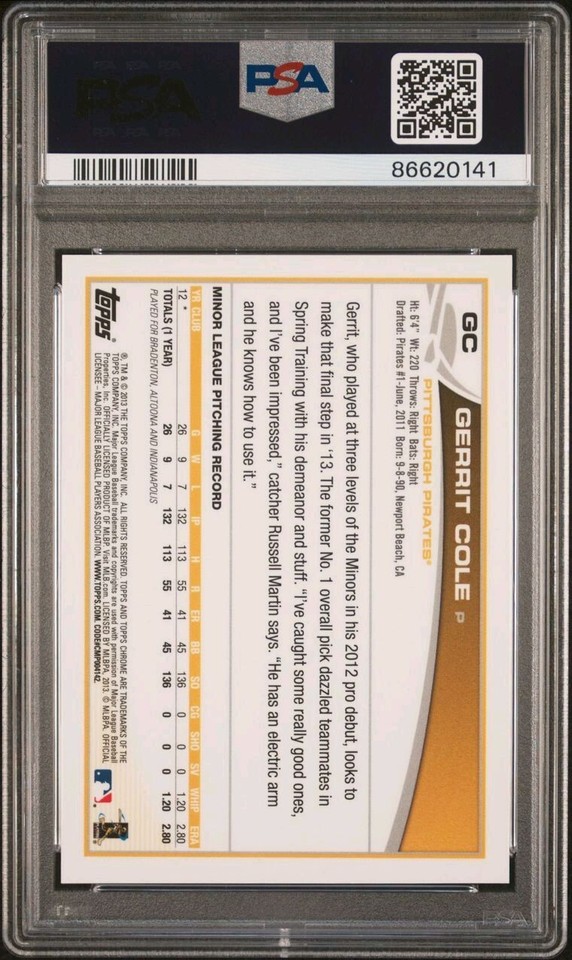 2013 Topps Chrome GERRIT COLE Autograph PSA 9 DNA Auto 10 Rookie RC #GC ...