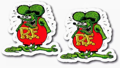 2 PACK RAT ROD HOT ROD CHOPPER MOTORCYCLE RAT FINK STICKER VINTAGE ...
