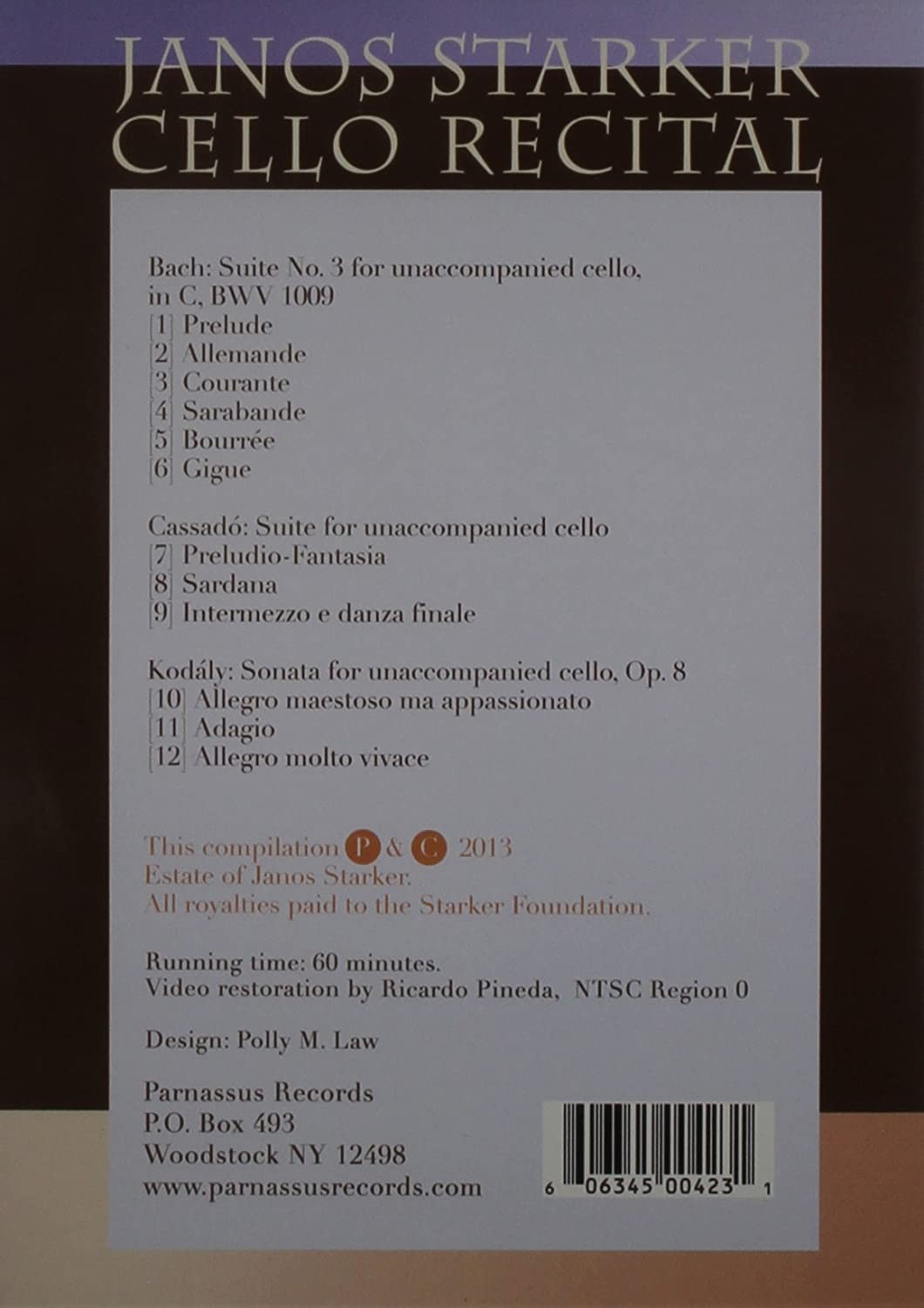 János Starker: Cello Recital (DVD) Janos Starker | eBay