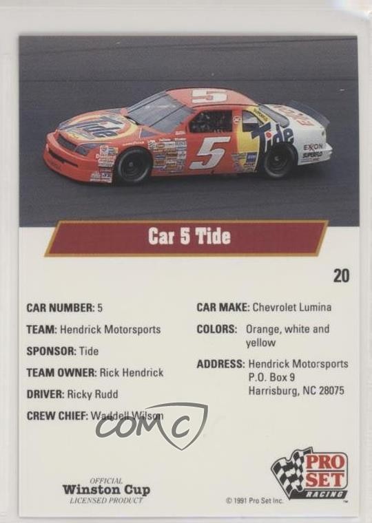 1991 Pro Set Ricky Rudd Hendrick Motorsports Rick Waddell Wilson Car 5 ...