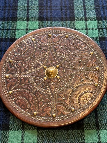 Perth Targe, hand tooled Real Leather, Red Deer hide Highlanders Targe ...