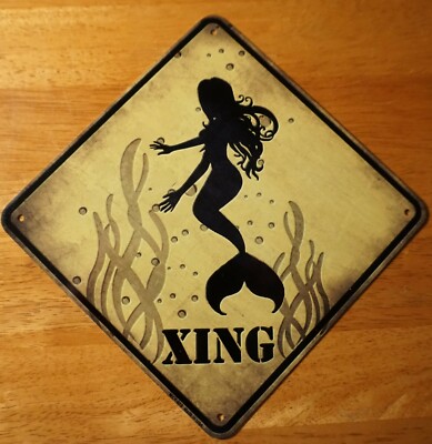 Mermaid Crossing Sign Rustic Nautical Beach House Tiki Bar Coastal Home ...