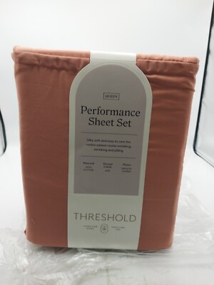 Threshold Performance Sheet Set 4 PC Set 100% Cotton Queen Size Rust ...