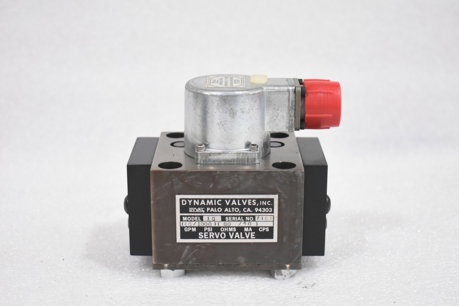 DYNAMIC VALVES MODEL 15 SERVO VALVE,15GPM, 1000PSI, 80OHMS, 40mA | eBay