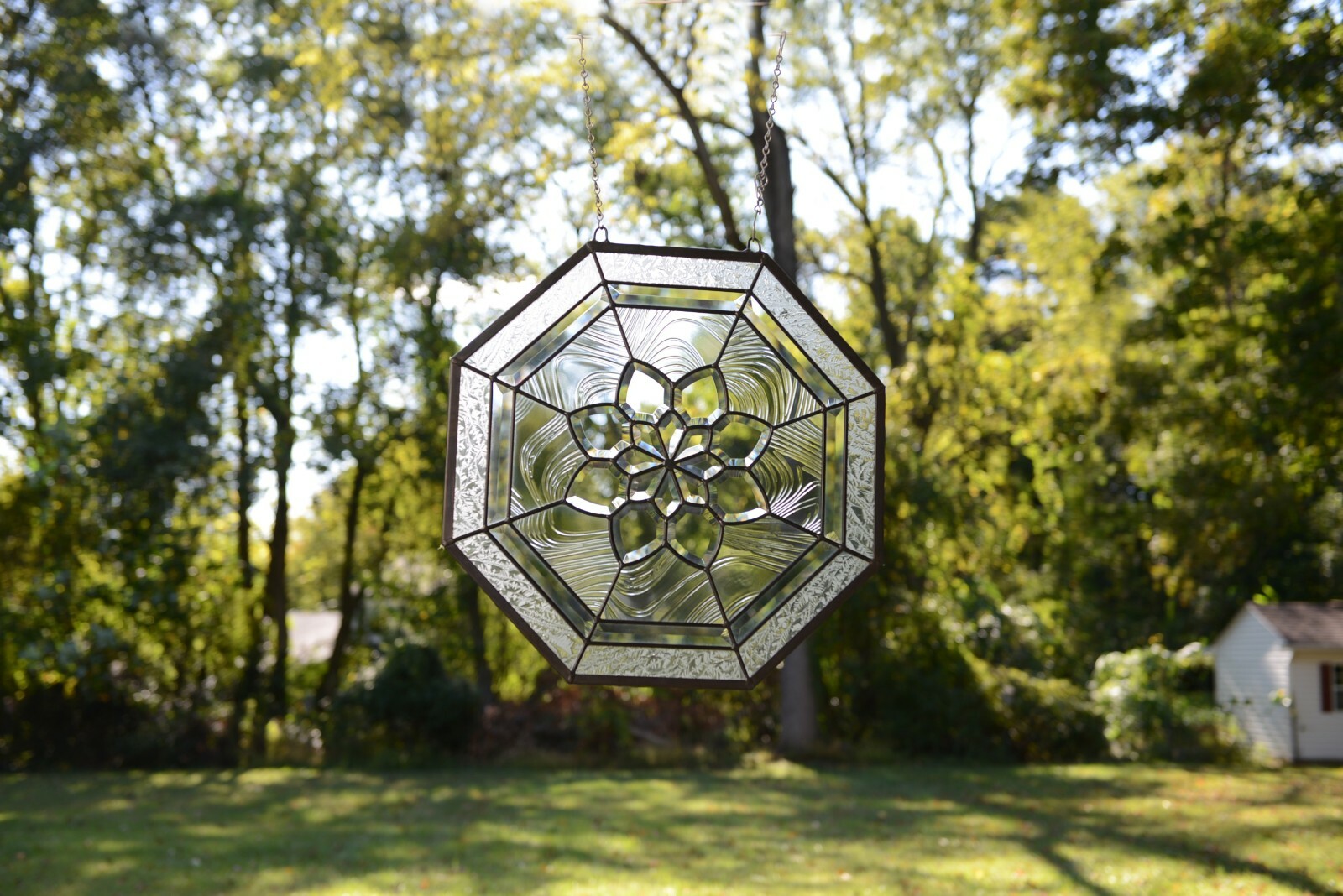 Handcrafted stained glass panel Clear Octagon Beveled window panel 20 ...