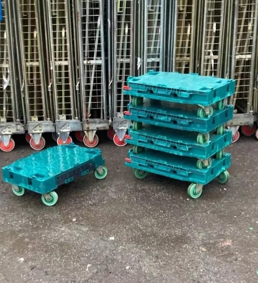 Heavy Duty Wheeled 600 x 400mm Tote Crate Dolly 250kg Warehouse Skate ...