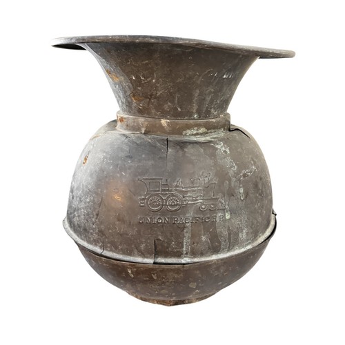 Antique BRASS SPITTOON "UNION PACIFIC R.R." Double-Sided EMBOSSED ...