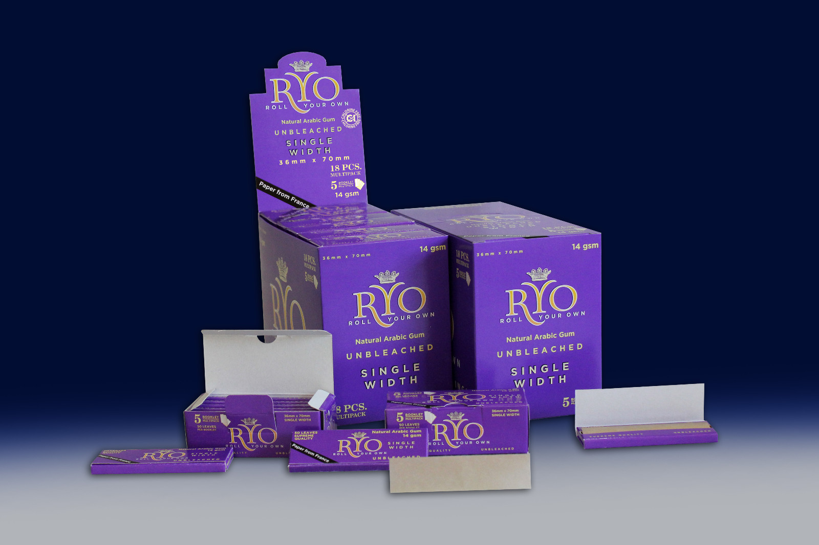 RYO 'Purple' Rolling Papers 36X70mm (50 Leaves Per Booklet) - Box of 90 ...
