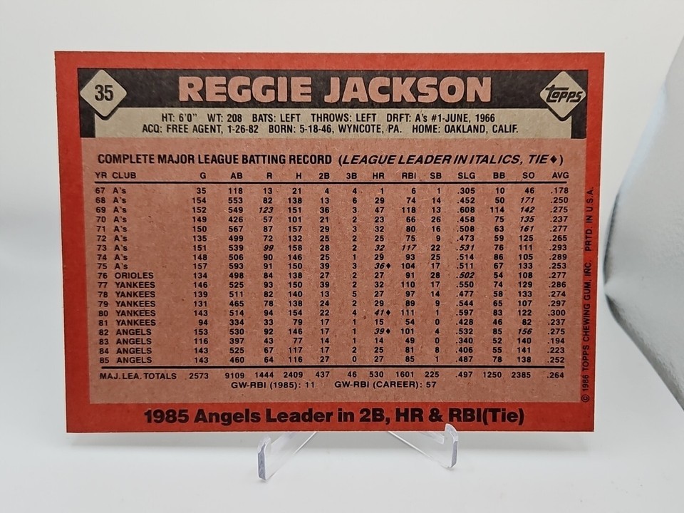 1986 Topps Super 5"x7' Reggie Jackson Rare Vintage Anaheim Angels Card ...
